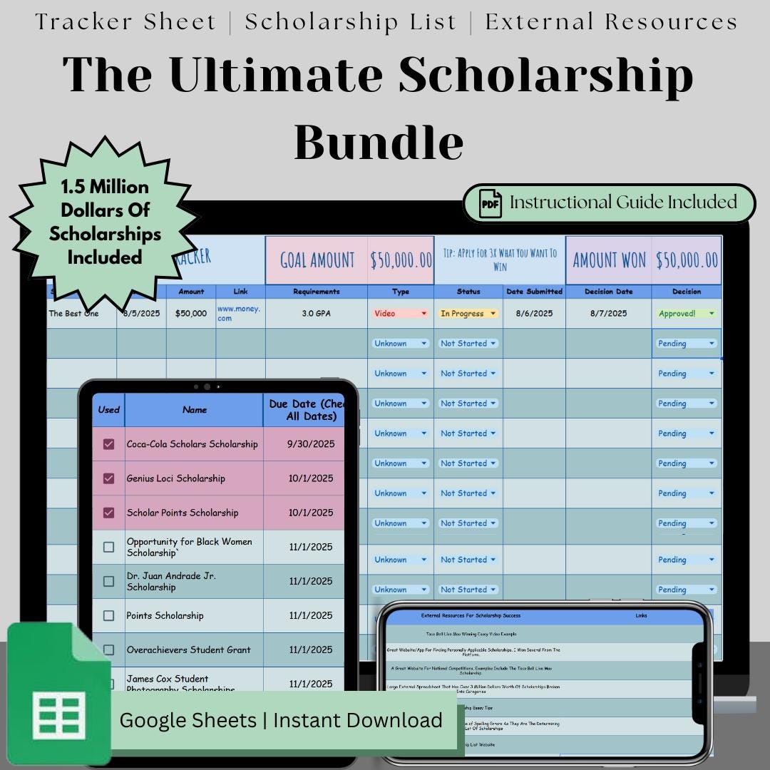 Scholarship Tracker Spreadsheet: College Financial Aid Organizer ...