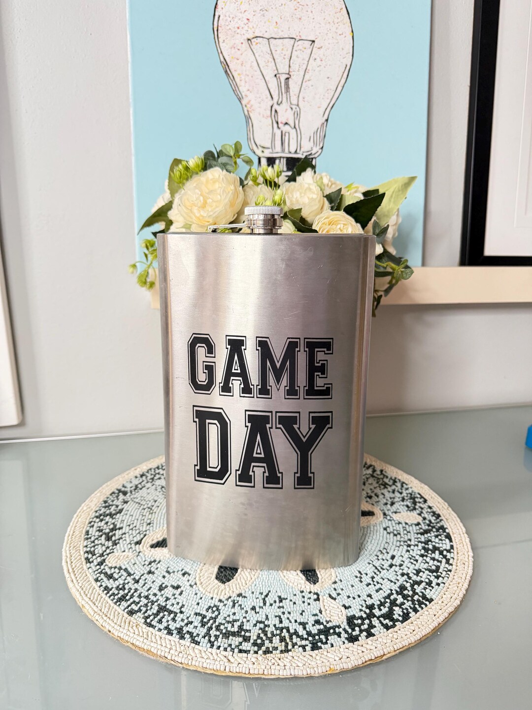 Stainless Steel Flask Canister, Silver 64oz. Game On - Etsy