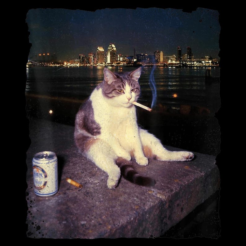 Smoking Cat Meme PNG | Funny Brainrot Vintage Cat Design | Ironic ...
