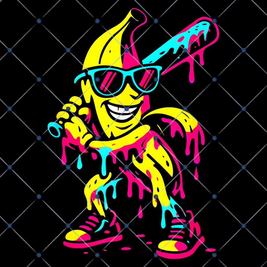 Drippy Banana Baseball Player PNG, Neon Cartoon Sublimation (digital ...