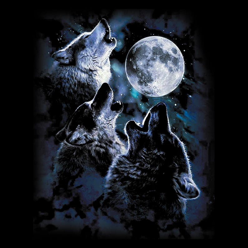 3 Wolves Howling at Moon PNG | Vintage Wolf Pack Graphic (digital ...