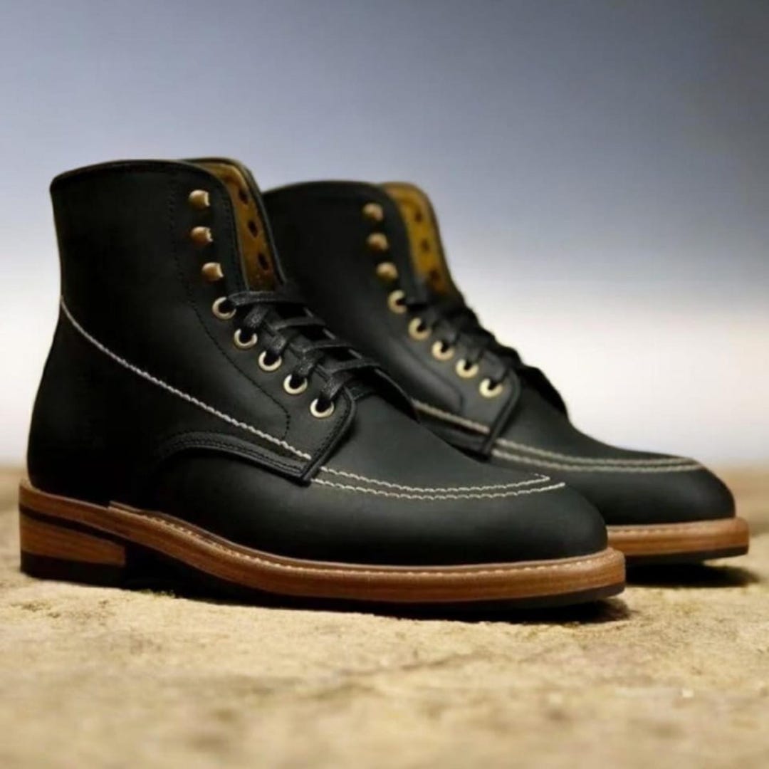 Handmade Men's Bespoke Black Leather Lace up Marching Chelsea Boot - Etsy