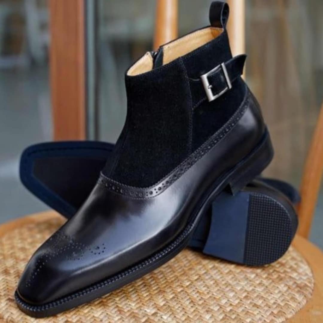 Handmade Two Tone Chelsea Boots – Black Suede & Leather Ankle Boot - Etsy