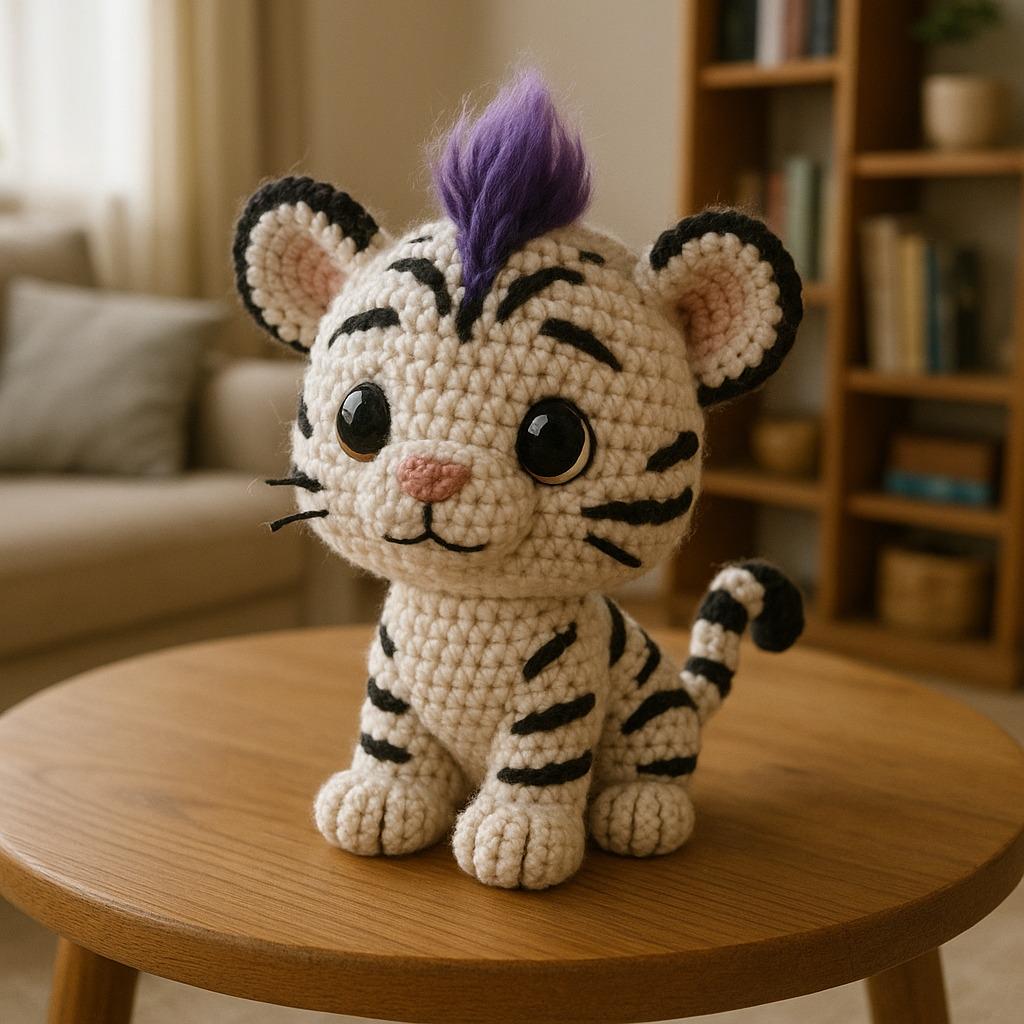 Crochet Tiger Pattern: Amigurumi Plush Toy With Purple Mohawk (PDF ...