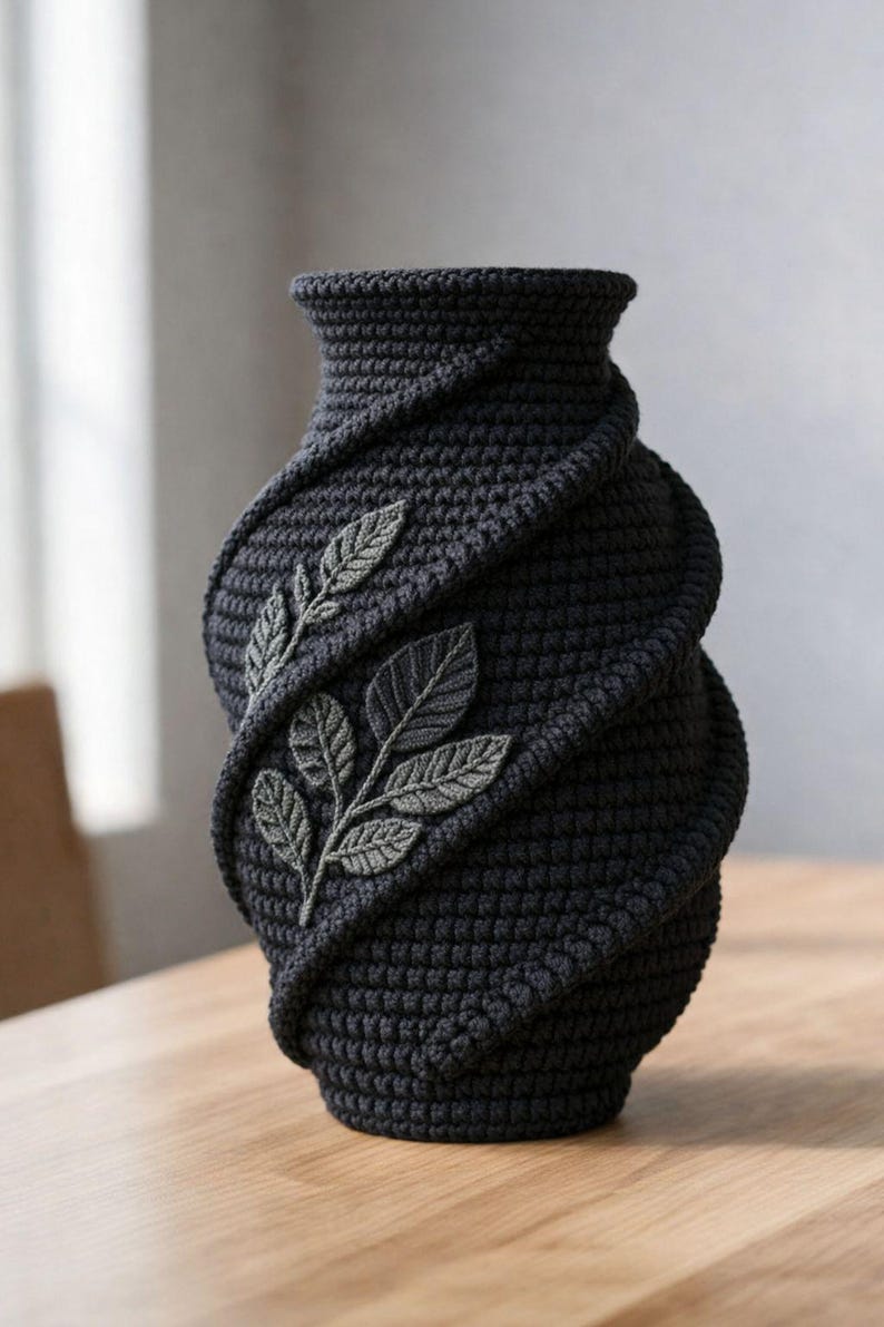 Crochet Vase Pattern, Spiral Leaf Design, Modern Boho Home Decor (PDF ...