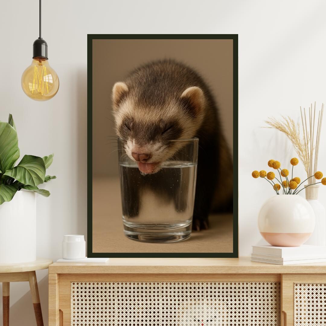 A3 Digital Poster Portrait of Funny Ferret Drinking Water Ideal for ...
