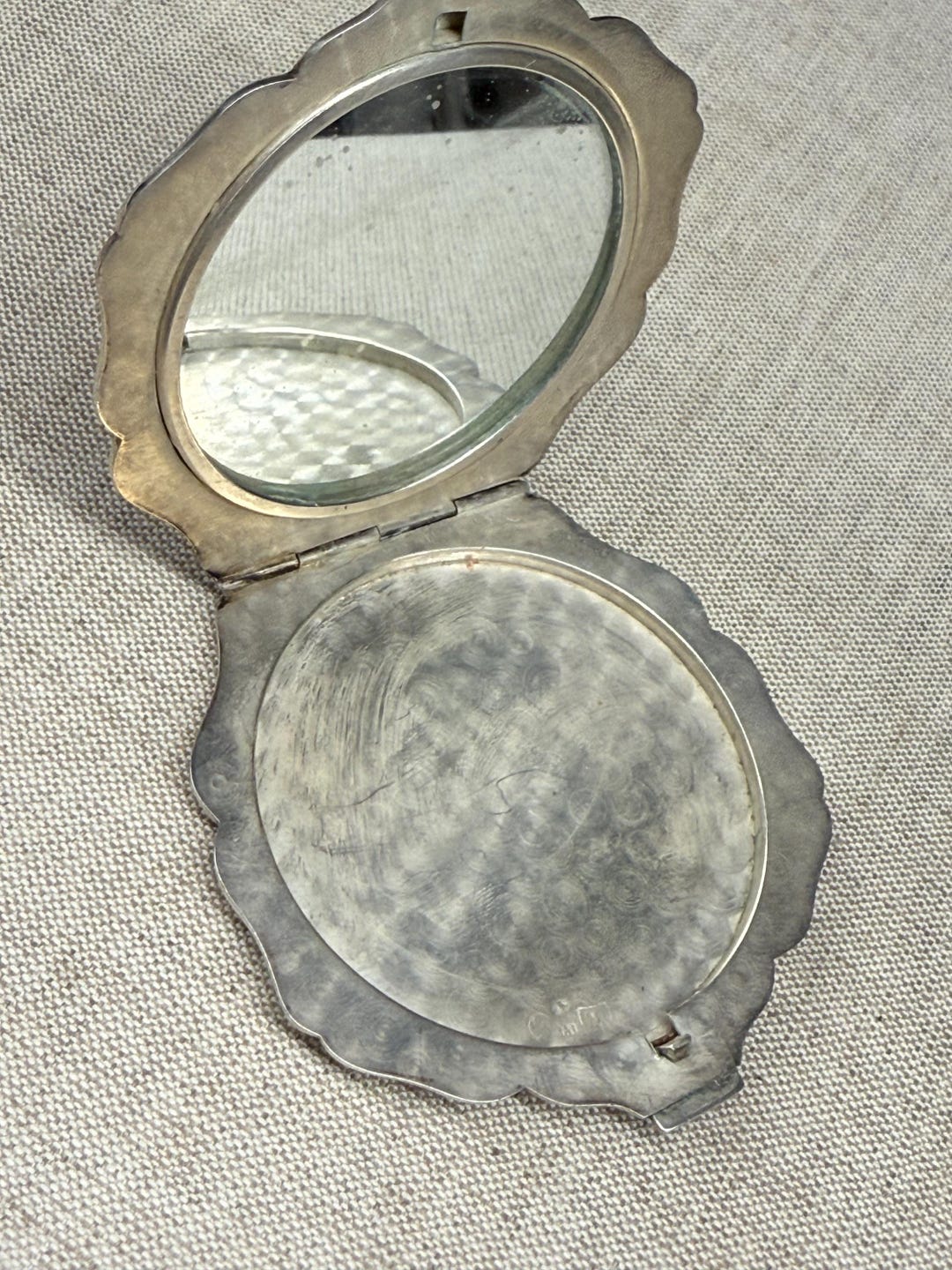 1938 Sterling Silver Powder Compact – Art Deco Engine Turned Guilloché ...