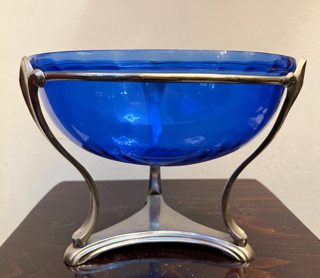 Antique Cobalt Blue Glass Centerpiece Bowl on Silver-plated Stand | Art ...