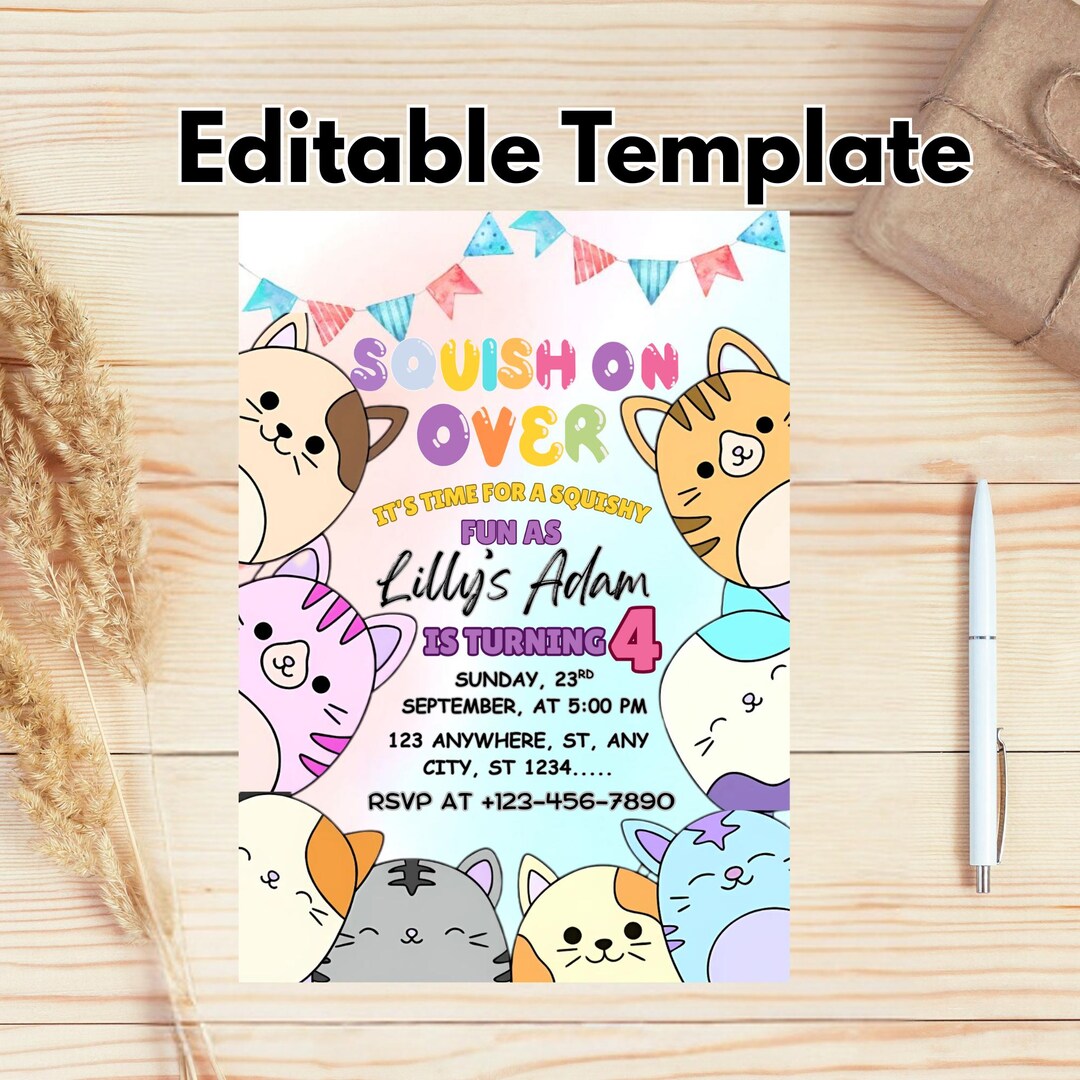 Editable Squishmallow Birthday Invitation, Squishmallow Invitation ...