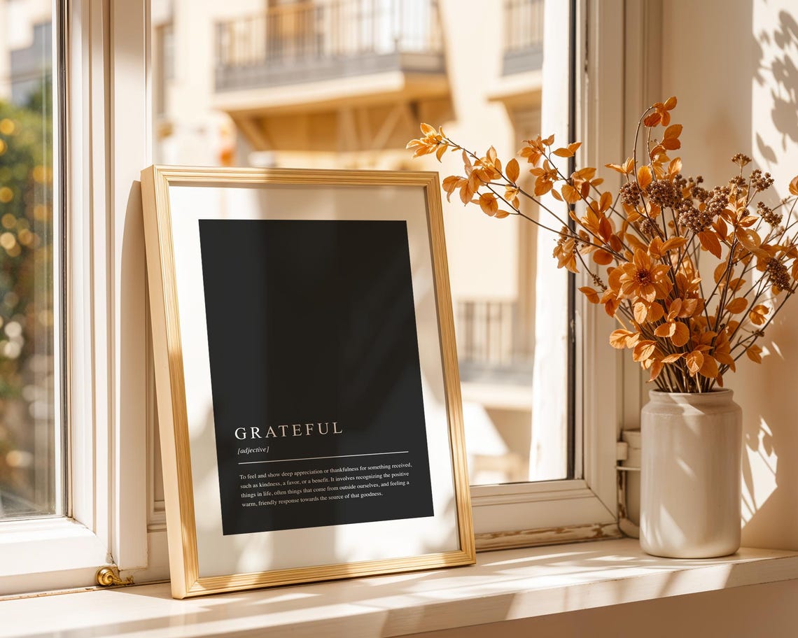 Grateful Definition Print, Gratitude Wall Art, Thank You Definition ...