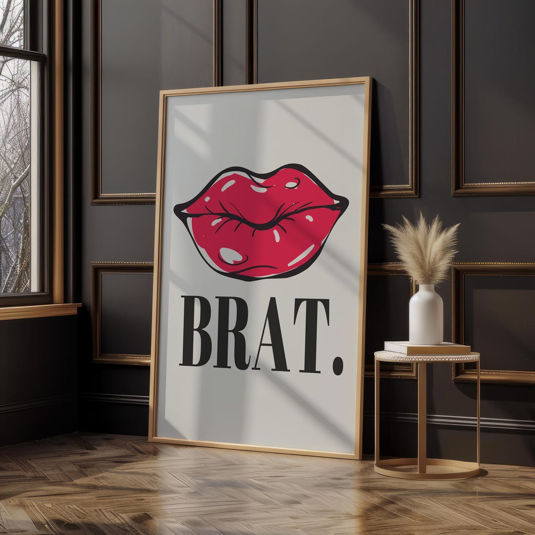 Brat Retro Kiss Lips Wall Art, Red Kisses Poster, Trendy Wall Art, 90s ...