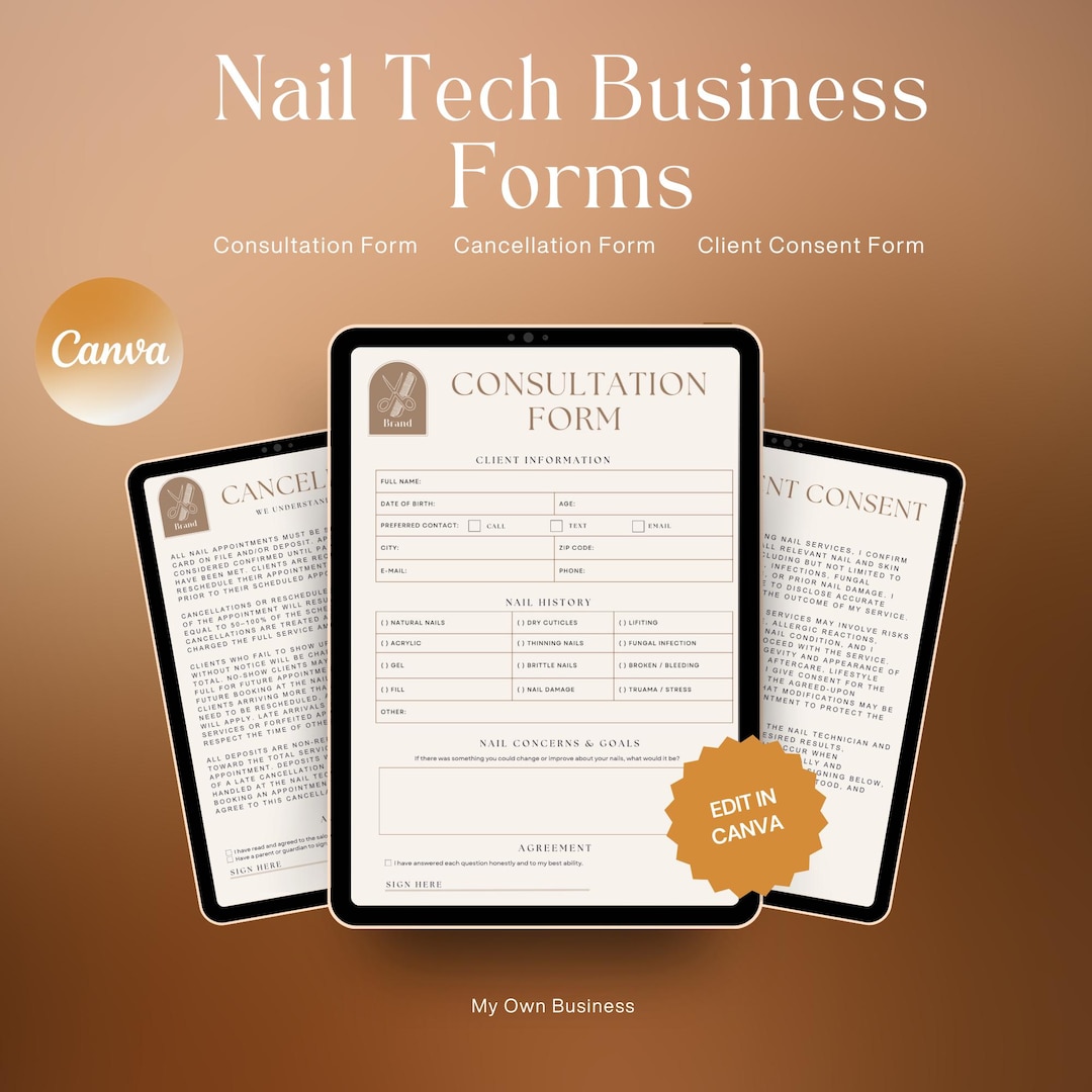 Nail Tech Forms Bundle | Client Consultation, Consent & Cancellation ...