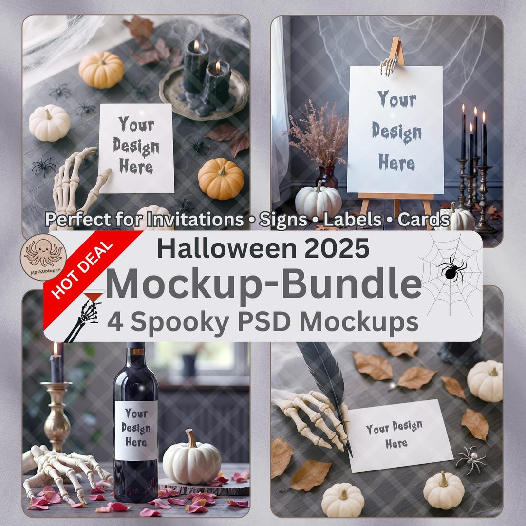 Halloween Mockup Bundle – 4 Spooky Chic PSD Mockups With Smart Object ...