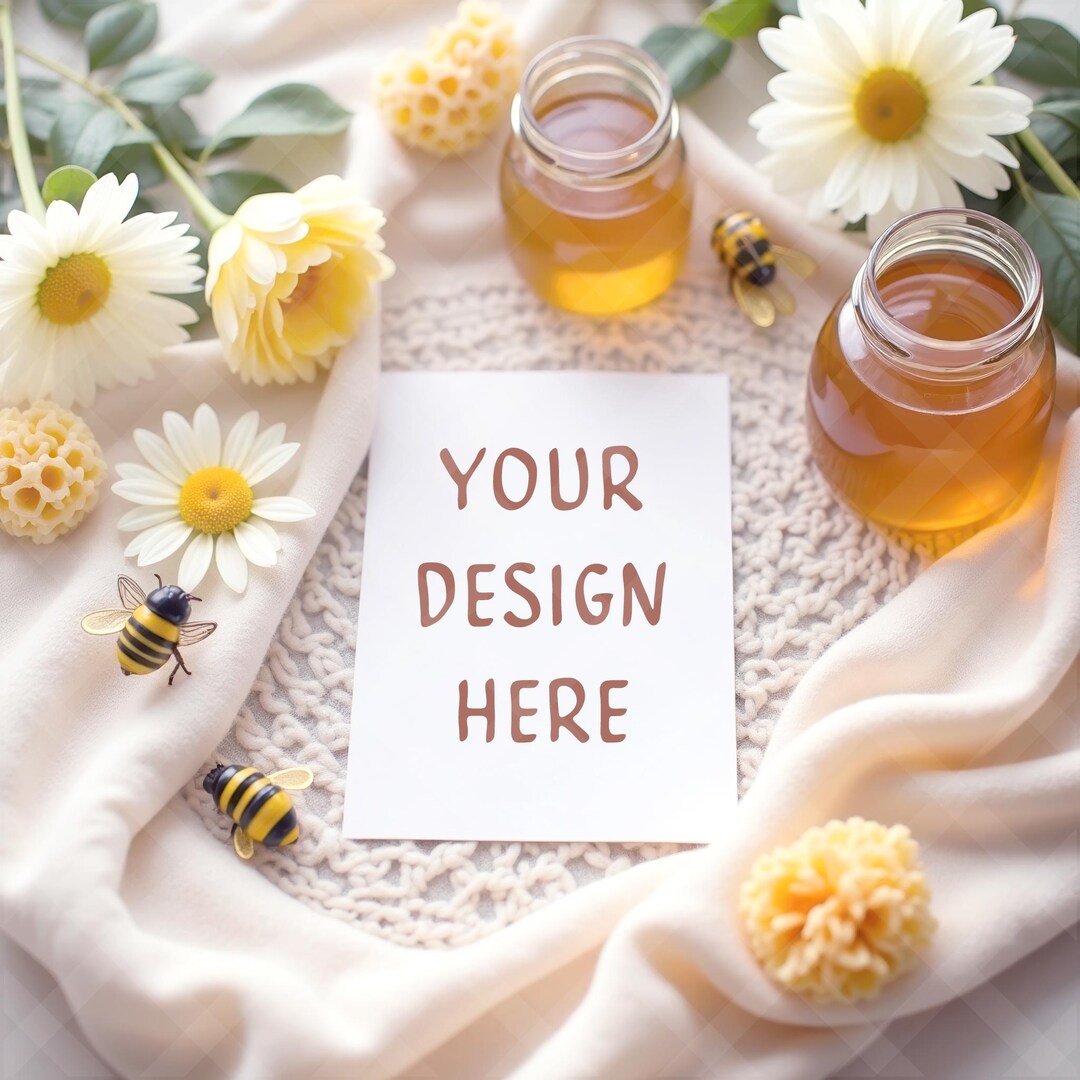 Bee Invitation Card Mockup: 5x7 Flat Lay PSD With Smart Object - Etsy