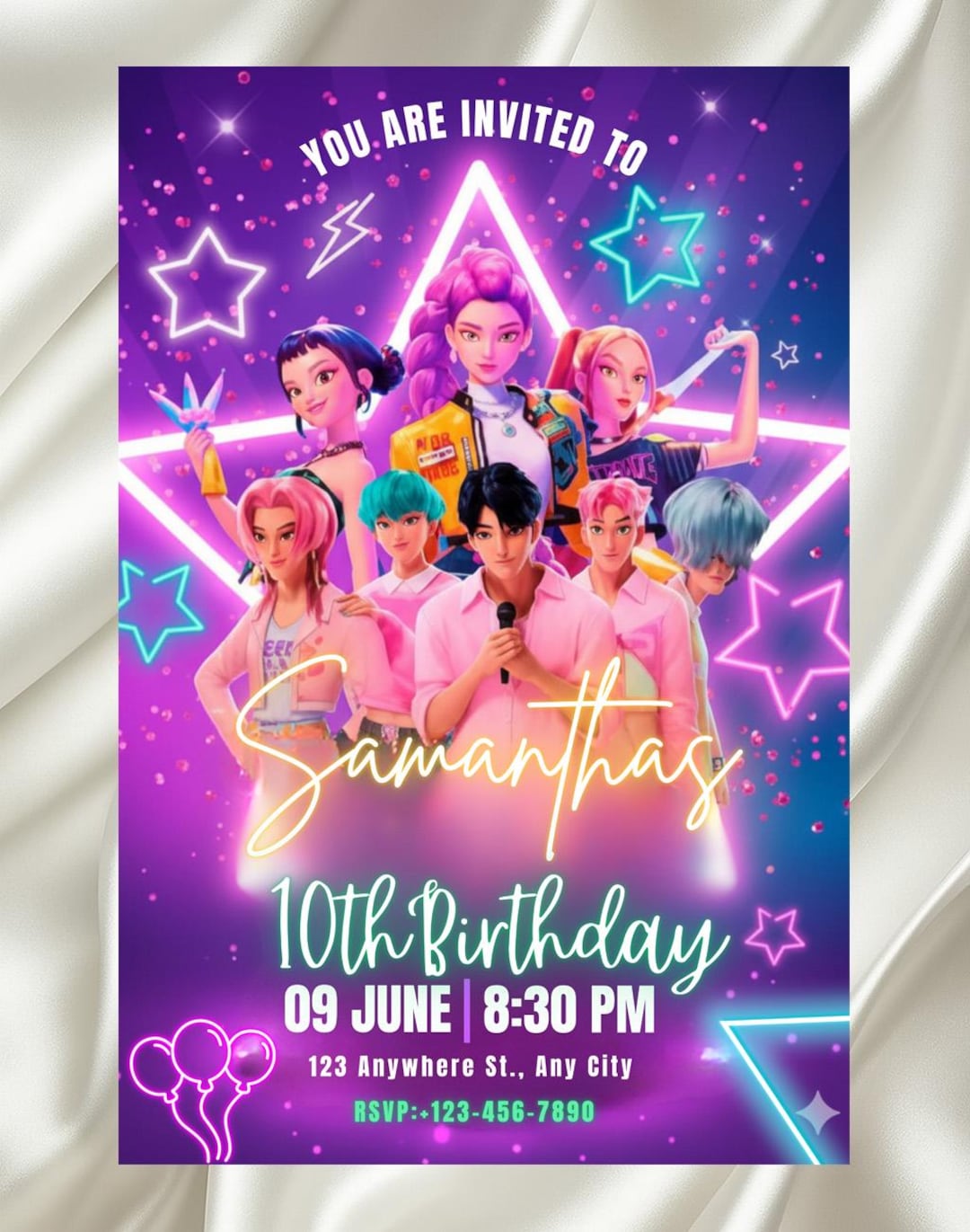 K-pop Demon Hunter Birthday Invitation, Editable Canva Template, Anime ...