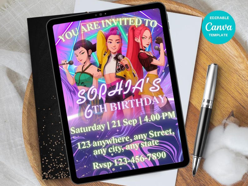 Editable K-pop Demon Hunter Birthday Party Bundle | Huntrix Invitation ...