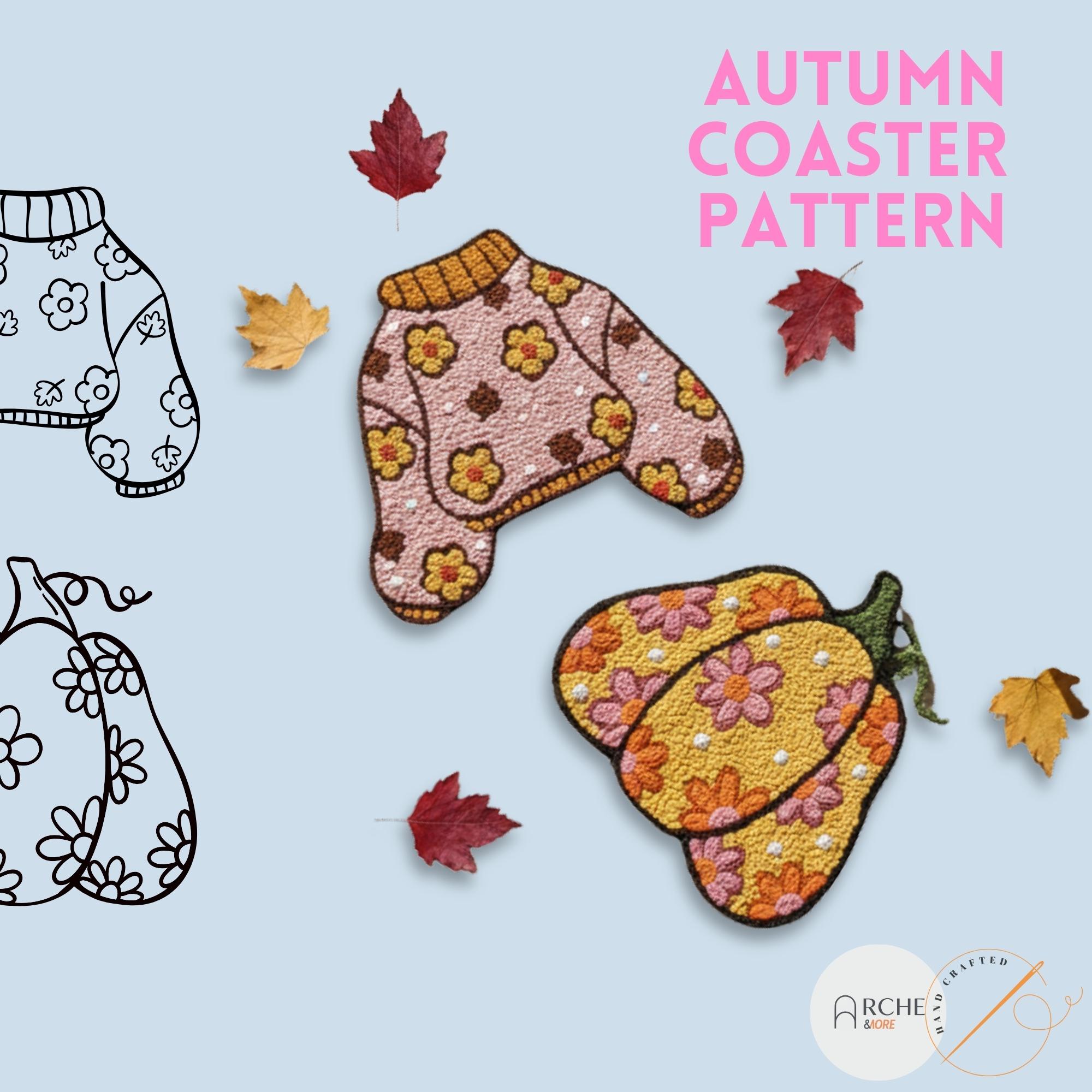 Sweet Autumn Punch Needle Coasters Pattern: Pumpkin & Sweater Coaster ...