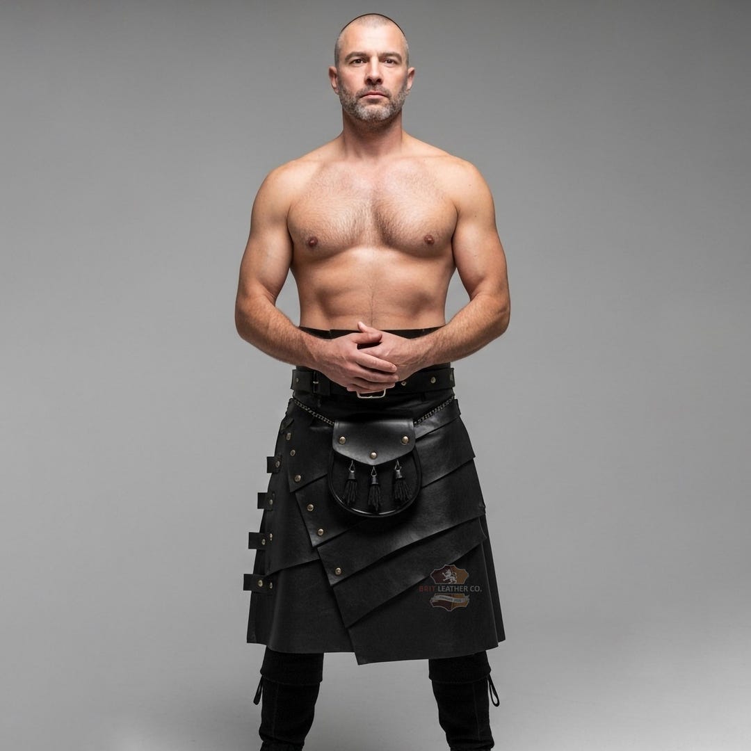 Handmade Black Leather Utility Kilt: Gothic Cosplay Costume With Pouch ...