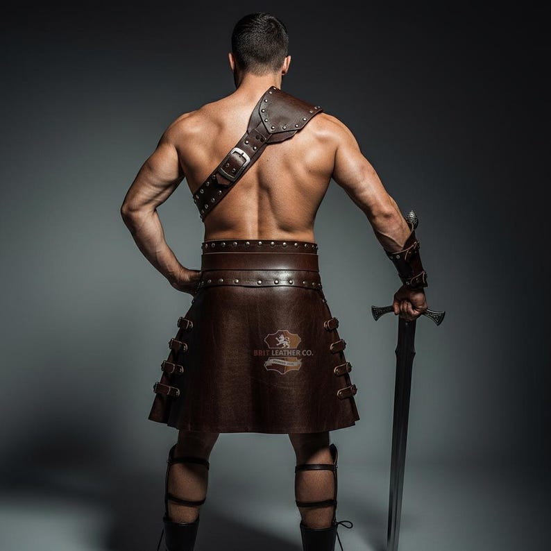 Spartan Warlord Kilt Harness in Genuine Leather - Handmade Barbarian ...