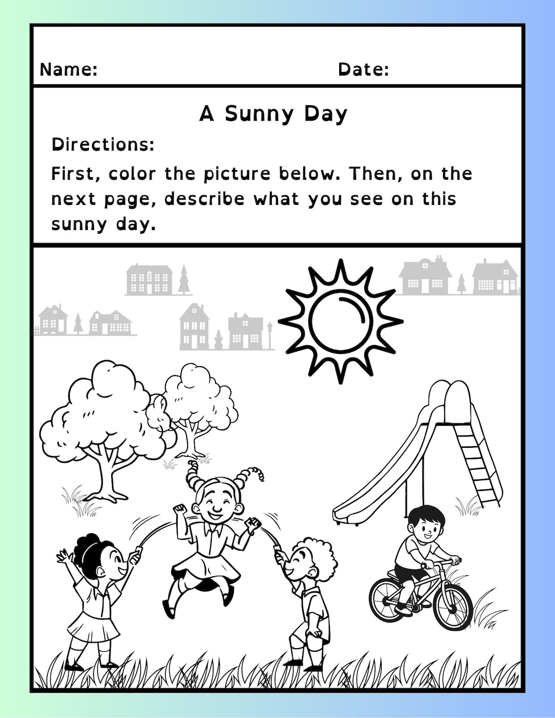 Elementary School Worksheet: Sunny Day Activity (printable) - Etsy