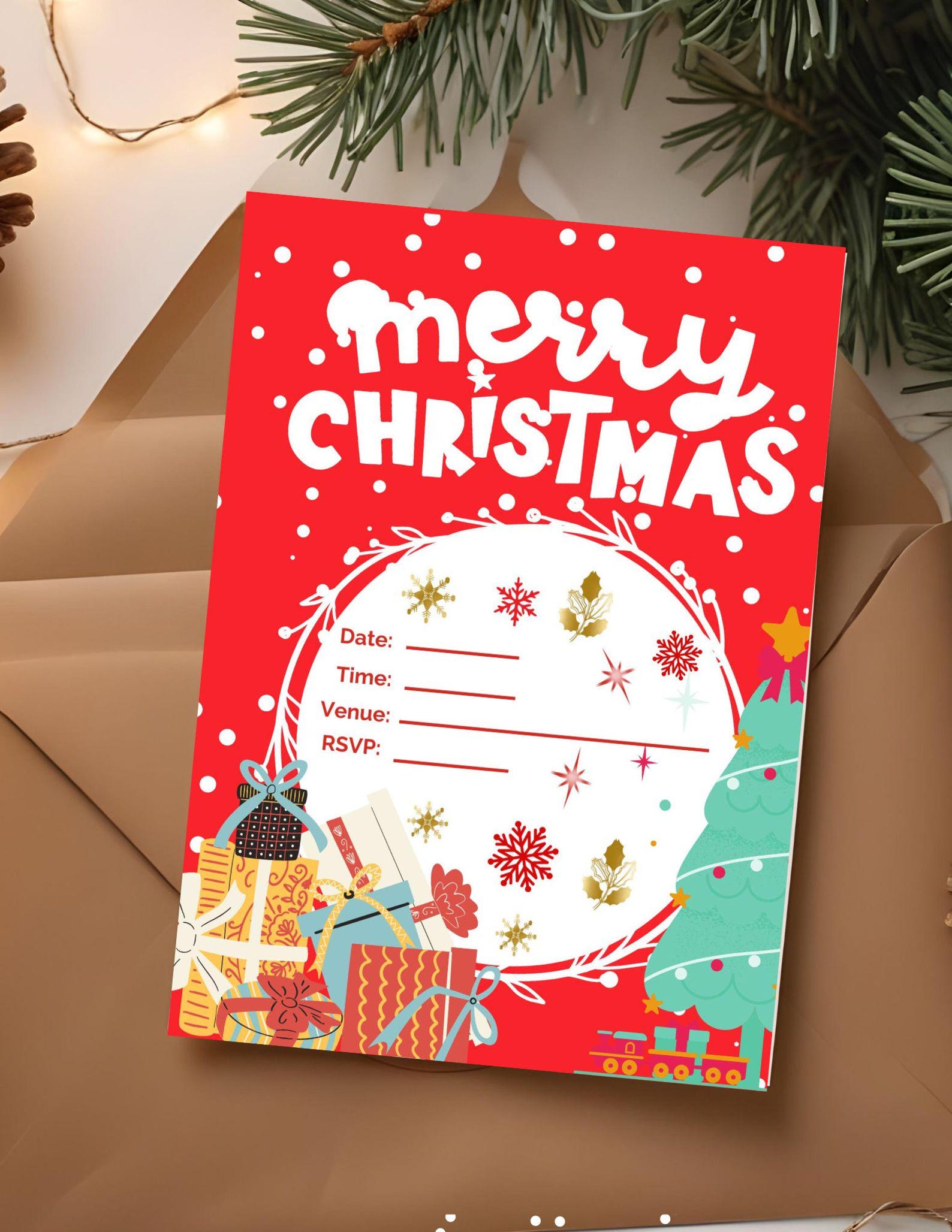 Kids Christmas Invitation: Holiday Party Printable, Editable Canva ...