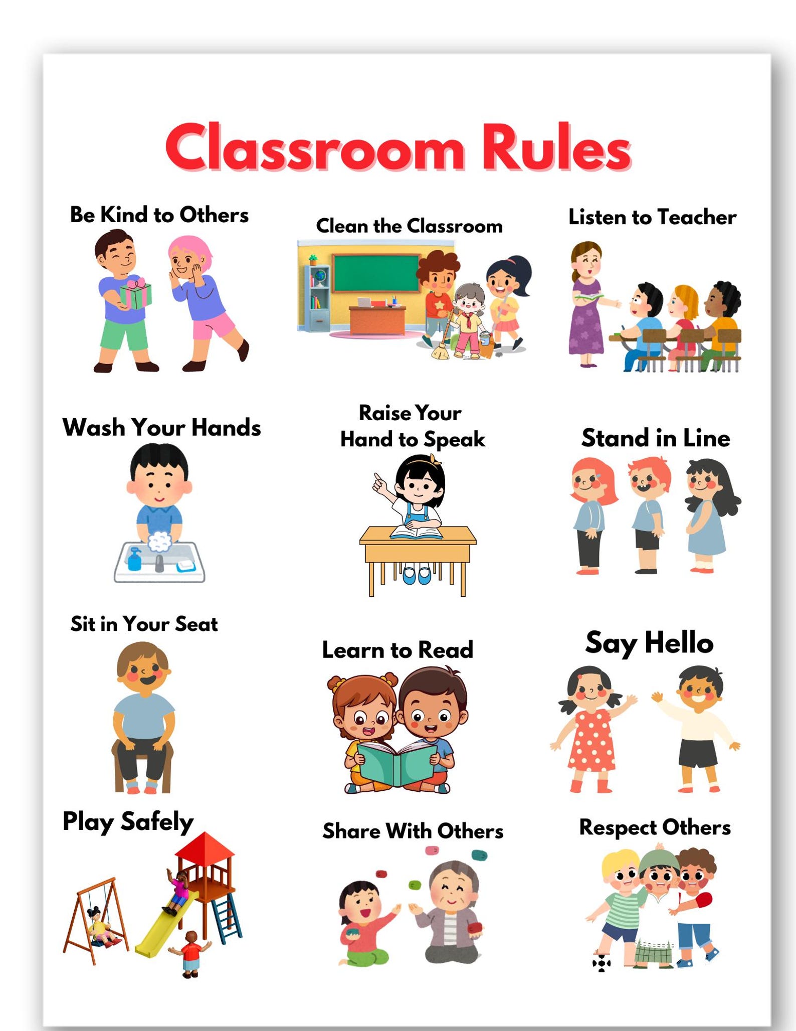 Classroom Rules Poster, Elementary School Behavior Chart, Preschool ...