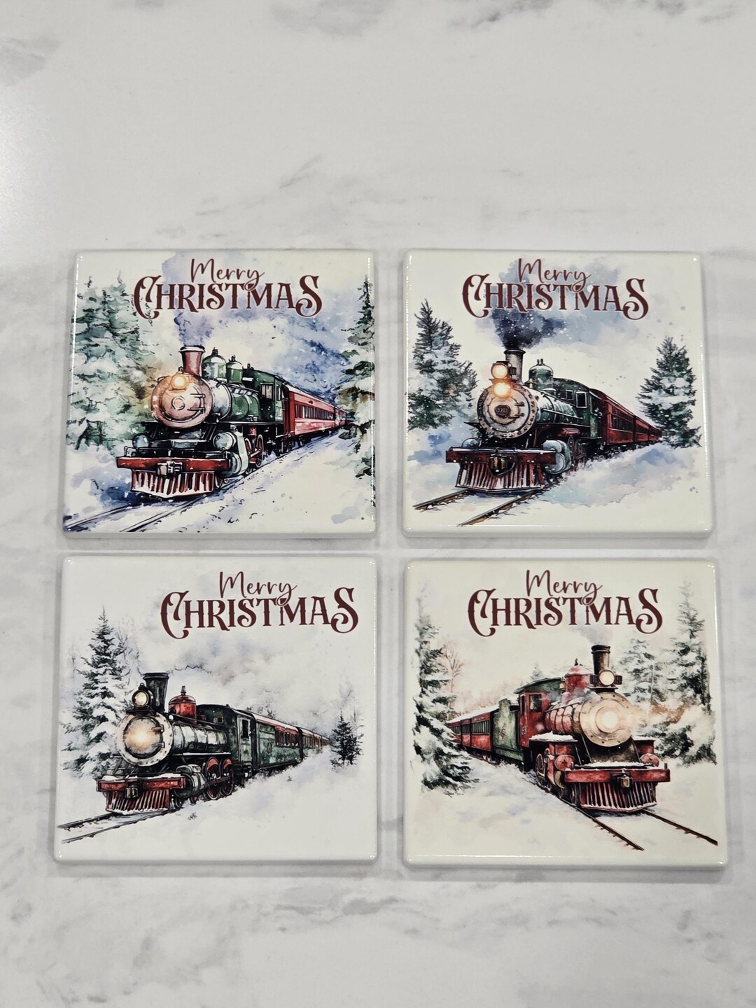Christmas Trains Ceramic Christmas Coasters (set of 4) - Etsy