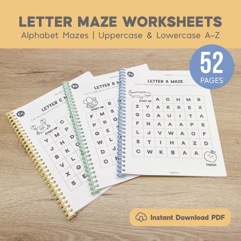 Alphabet Letter Maze Worksheets Printable, Letter Recognition ...