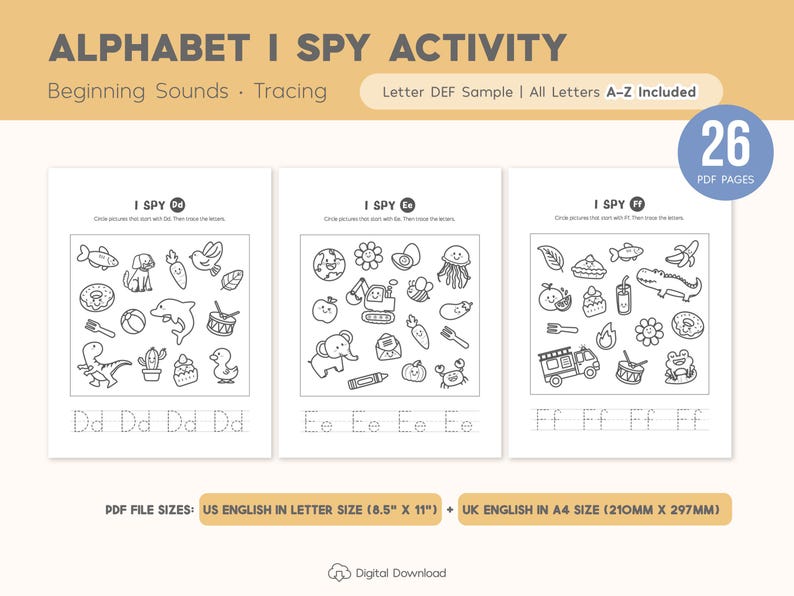 Alphabet I Spy Worksheets Printable, Beginning Sounds, Letter ...