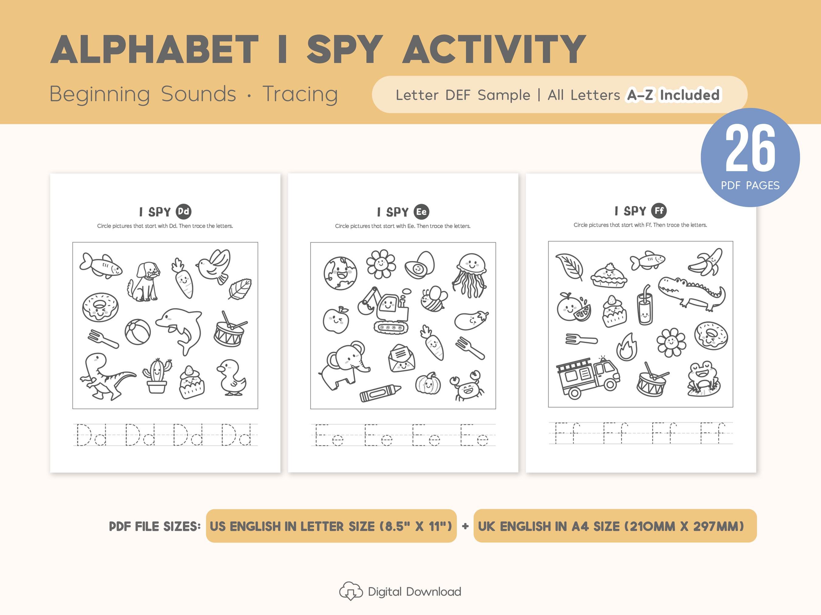 Alphabet I Spy Worksheets Printable, Beginning Sounds, Letter ...