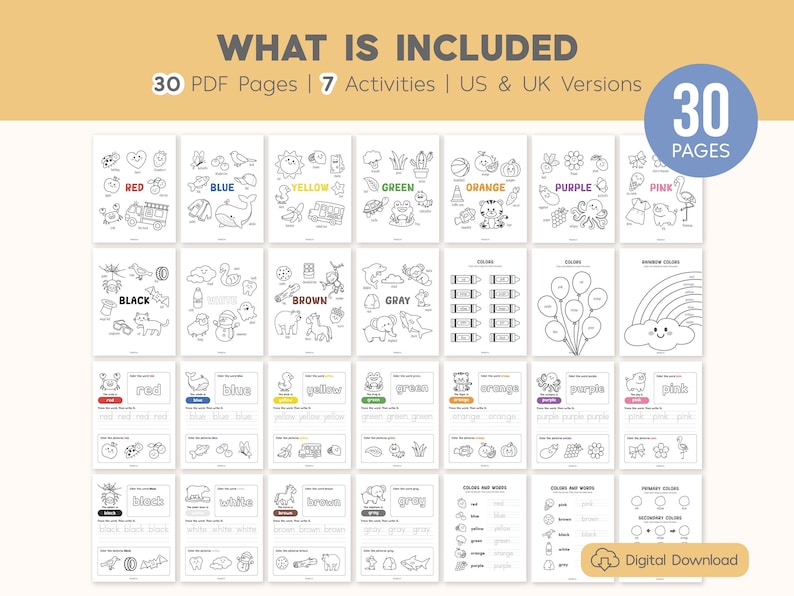Learning Colors Printable Worksheets, Preschool Color Recognition, Pre ...