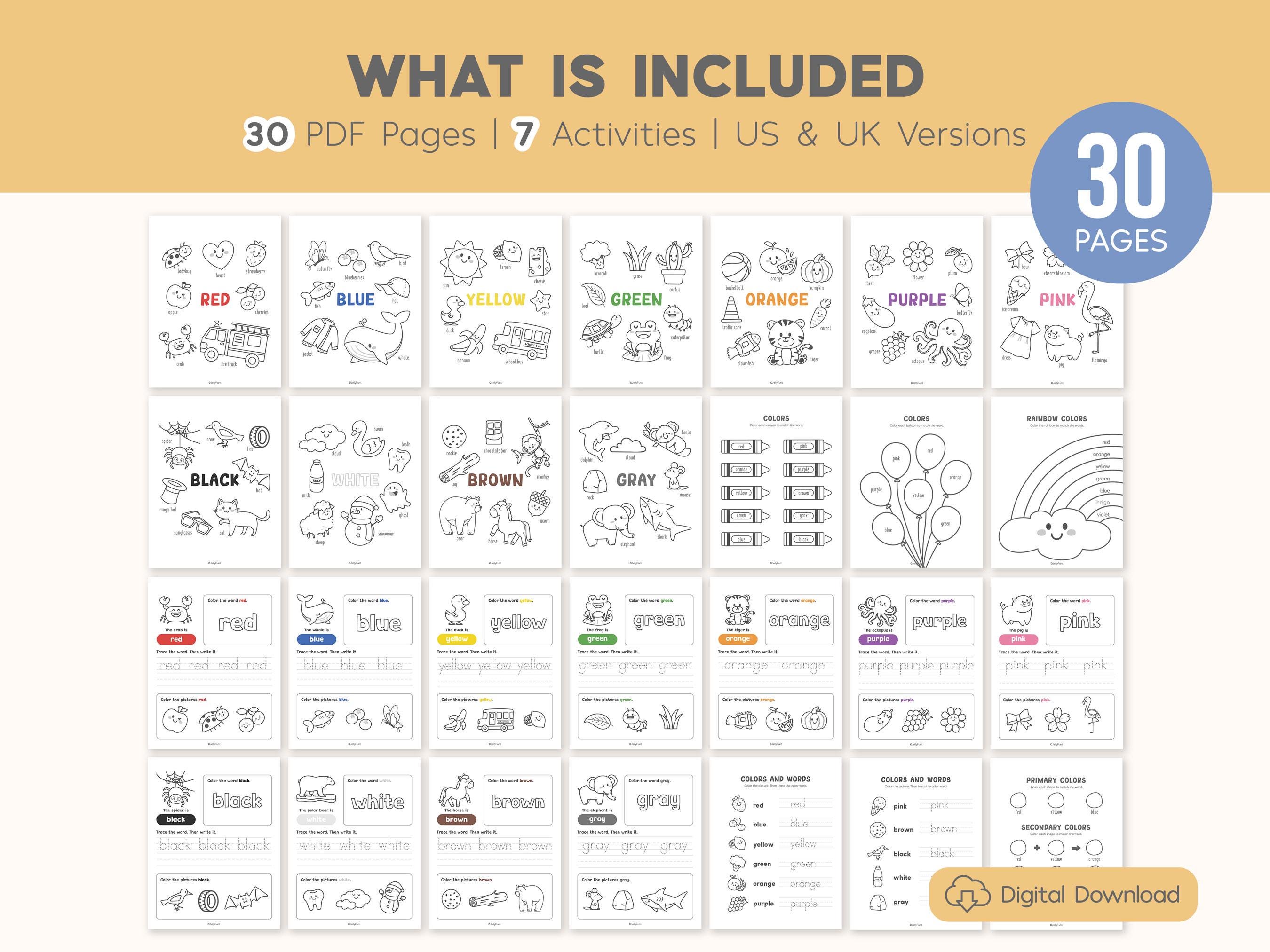 Learning Colors Printable Worksheets, Preschool Color Recognition, Pre ...