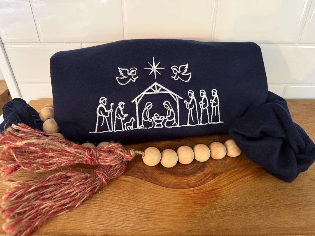 Nativity Scene Embroidered Sweatshirt | Christian Christmas Crewneck ...