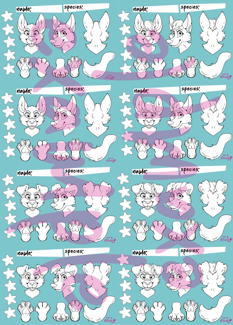 Fursona Partial Fursuit Reference Sheet Lineart – Customizable Canine ...