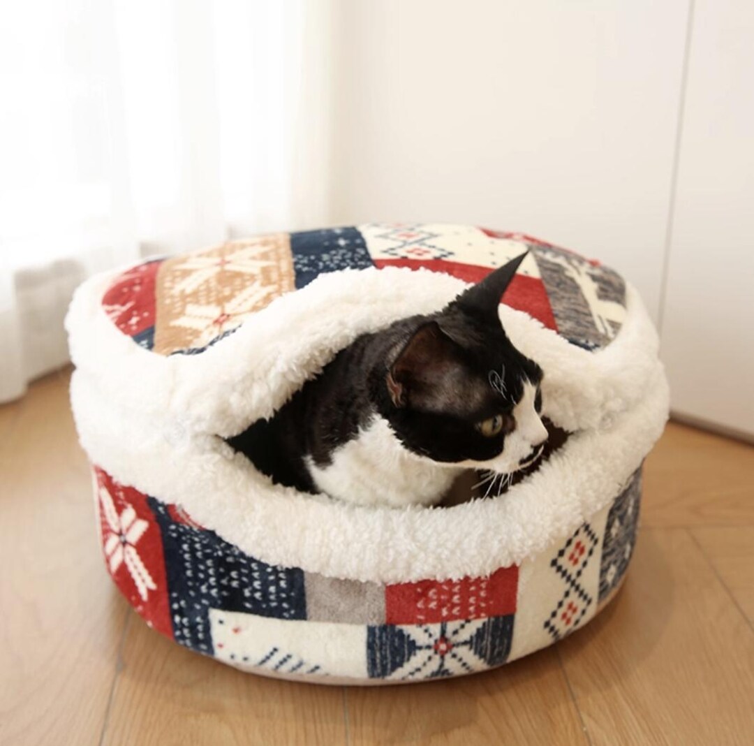 Clamshell Cat Bed | Plush Winter Pet Cave, Small Dog Nest - Etsy