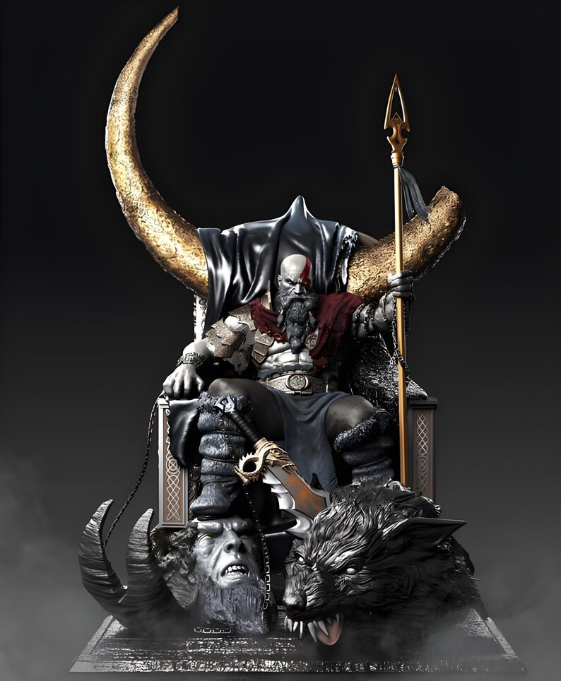 Kratos 3D STL Model – Throne Printable Statue – Resin DIY Figurine ...