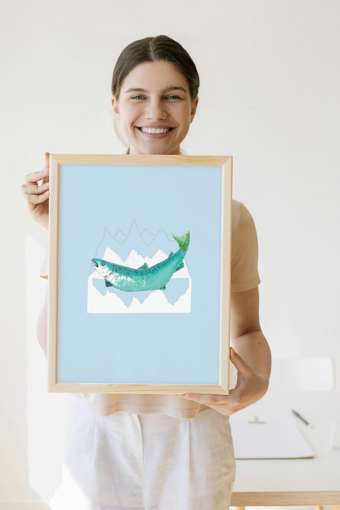 Printable Fish Art - Hand Drawn Salmon Artwork - Digital Download ...