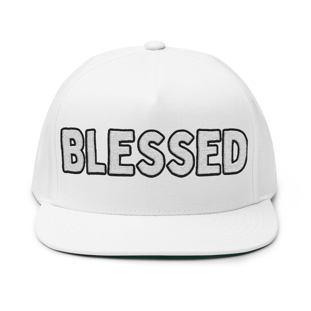 Embroidered Blessed Flat Bill Cap: Cotton Twill Snapback Hat - Etsy