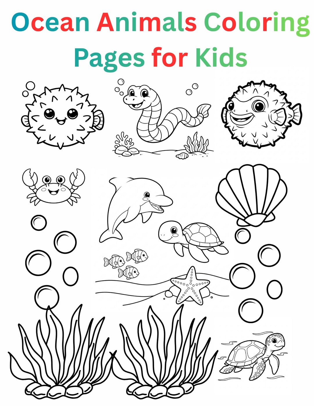 Ocean Animals Coloring Pages for Kids | Sea Life Printable (PDF) - Etsy