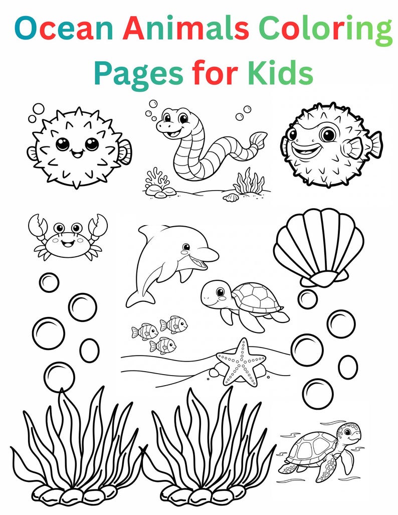 Ocean Animals Coloring Pages for Kids | Sea Life Printable (PDF) - Etsy