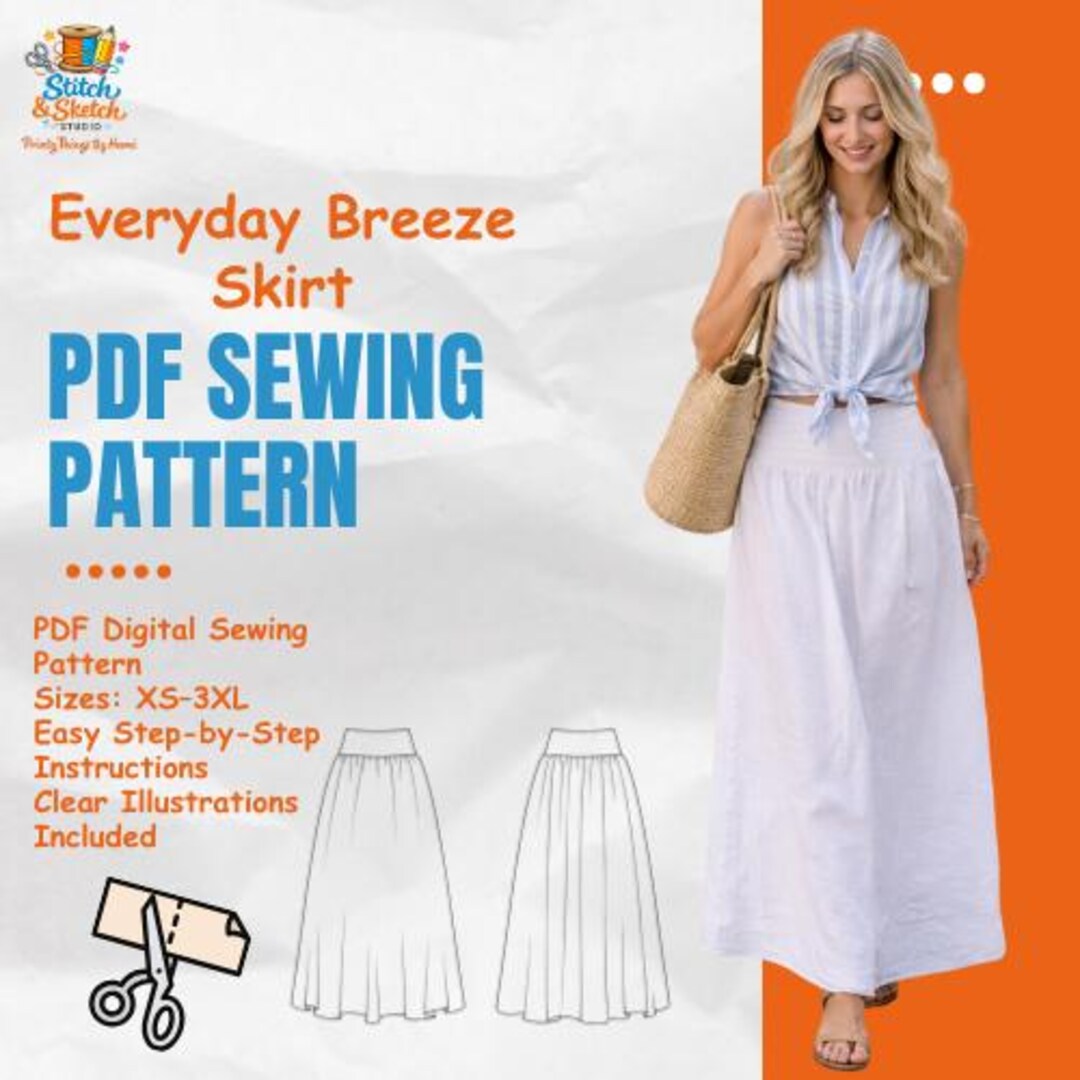 Women's Maxi Skirt Sewing Pattern PDF | Elastic Waist Boho Skirt | Easy ...