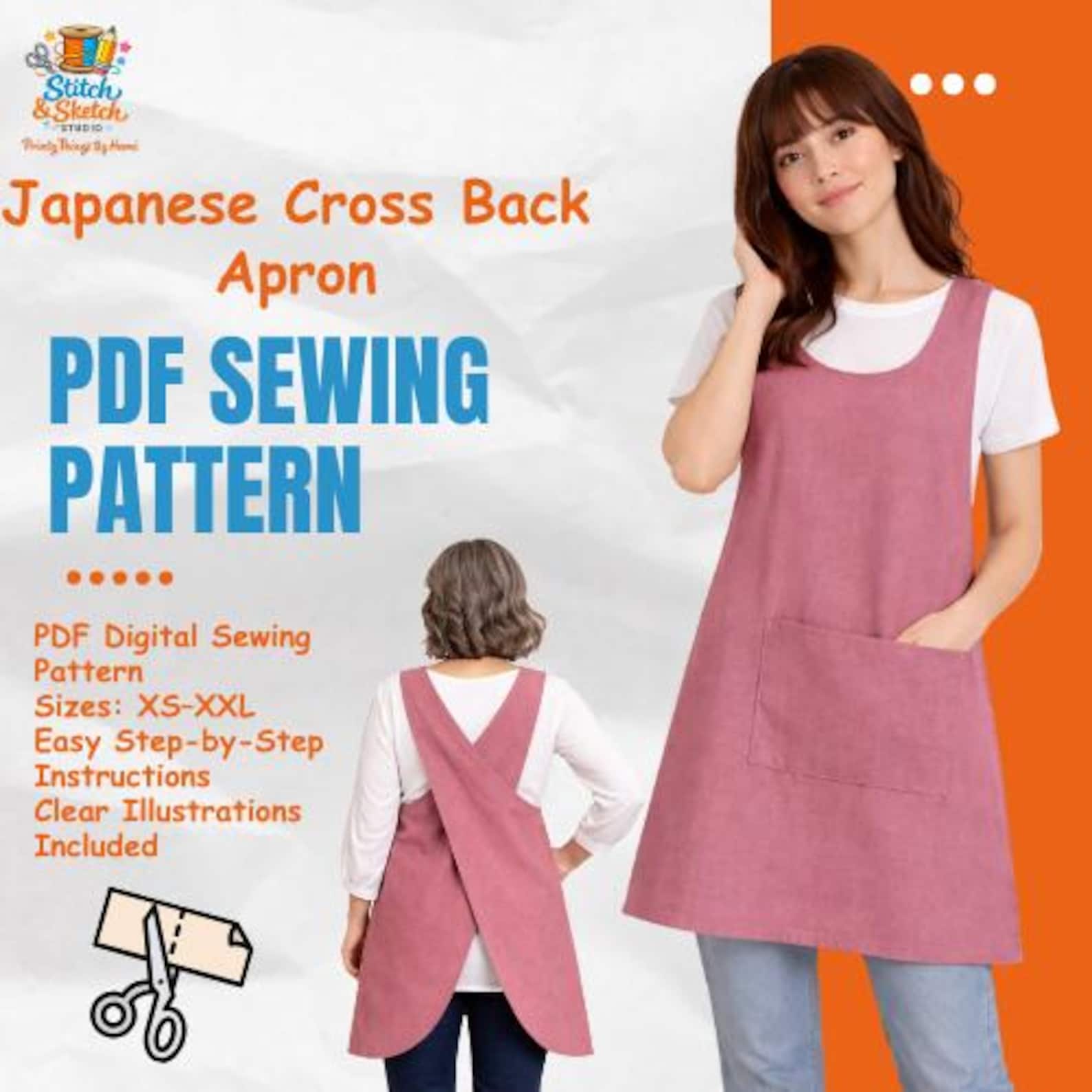 Cross Back Apron Sewing Pattern PDF | Japanese Style Apron | Easy Apron ...