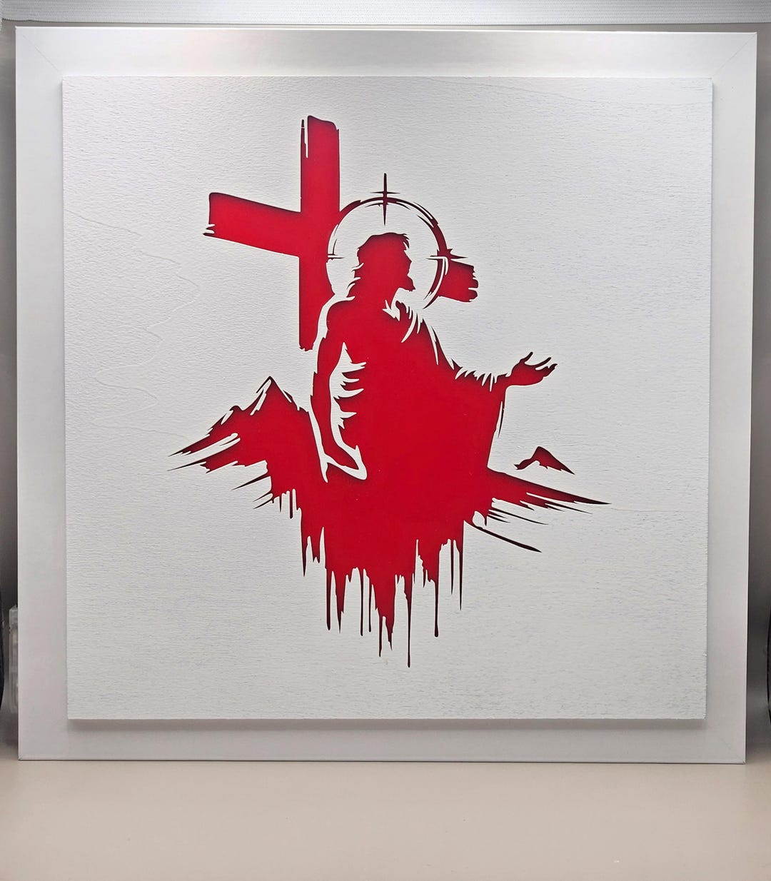 Jesus Wall Art: Red Acrylic, Button Battery Operated, Christian ...
