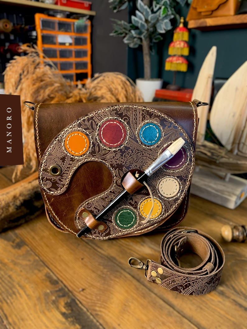 Mona Ross – Handmade Leather Artist Palette Crossbody Bag - Etsy