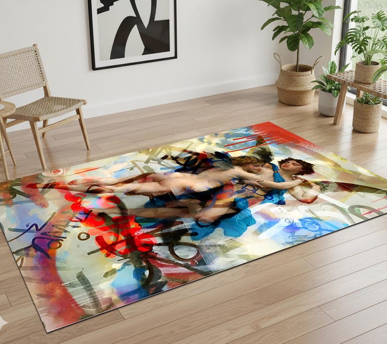 Cupid and Psyche Graffiti Area Rug, Renaissance Masterpiece Floor Mat ...