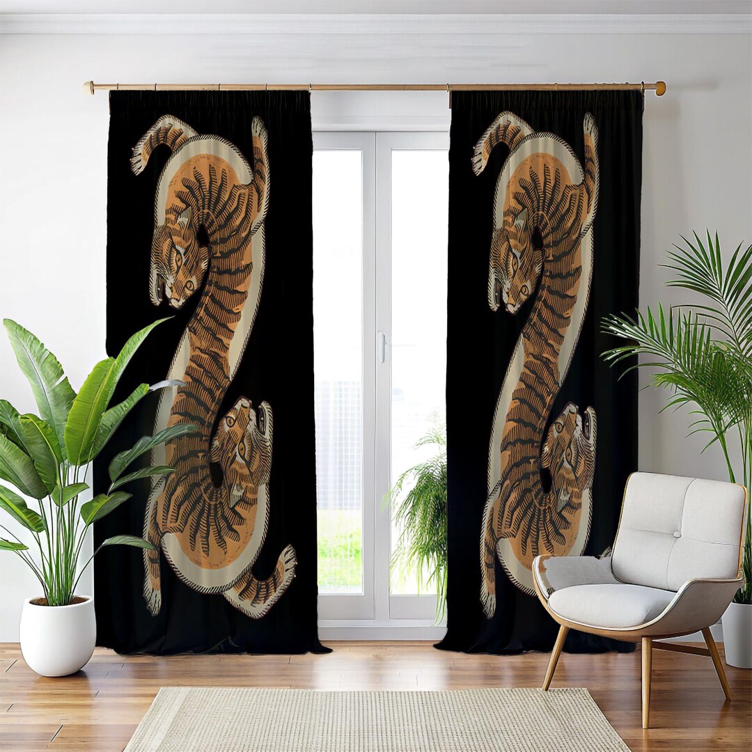 Majestic Tiger Window Curtains, Dark Brown Eclectic Pattern Drapes ...