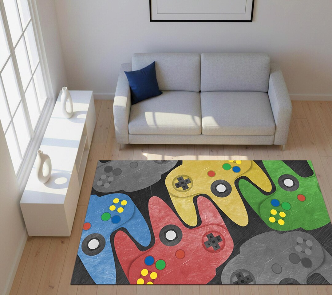 Retro Gamer Controllers Area Rug, Colorful Joystick Design Carpet ...