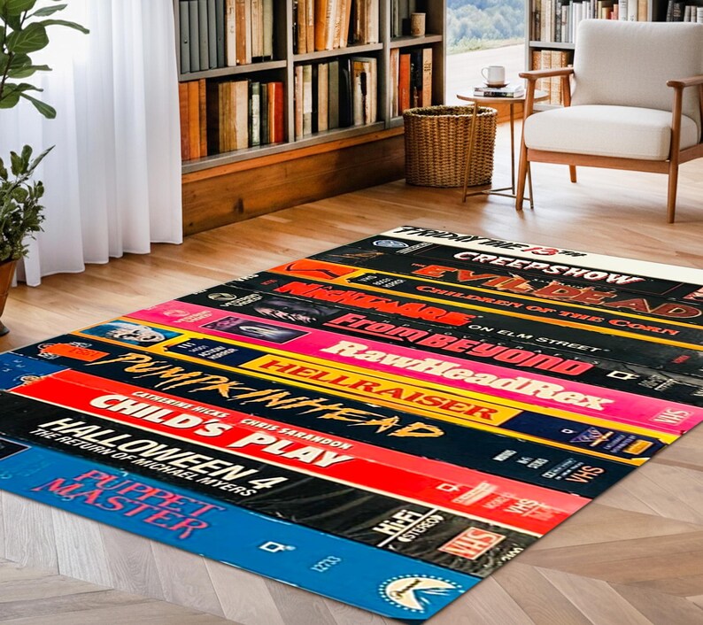Retro Horror VHS Collection Area Rug, Vintage Movie Tape Floor Mat, 80s ...