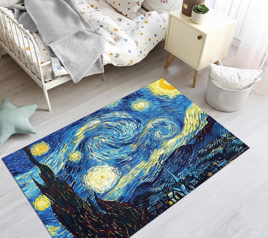 Night Sky Rug, Swirling Stars Mat, Impasto Style Rug, Celestial Floor ...