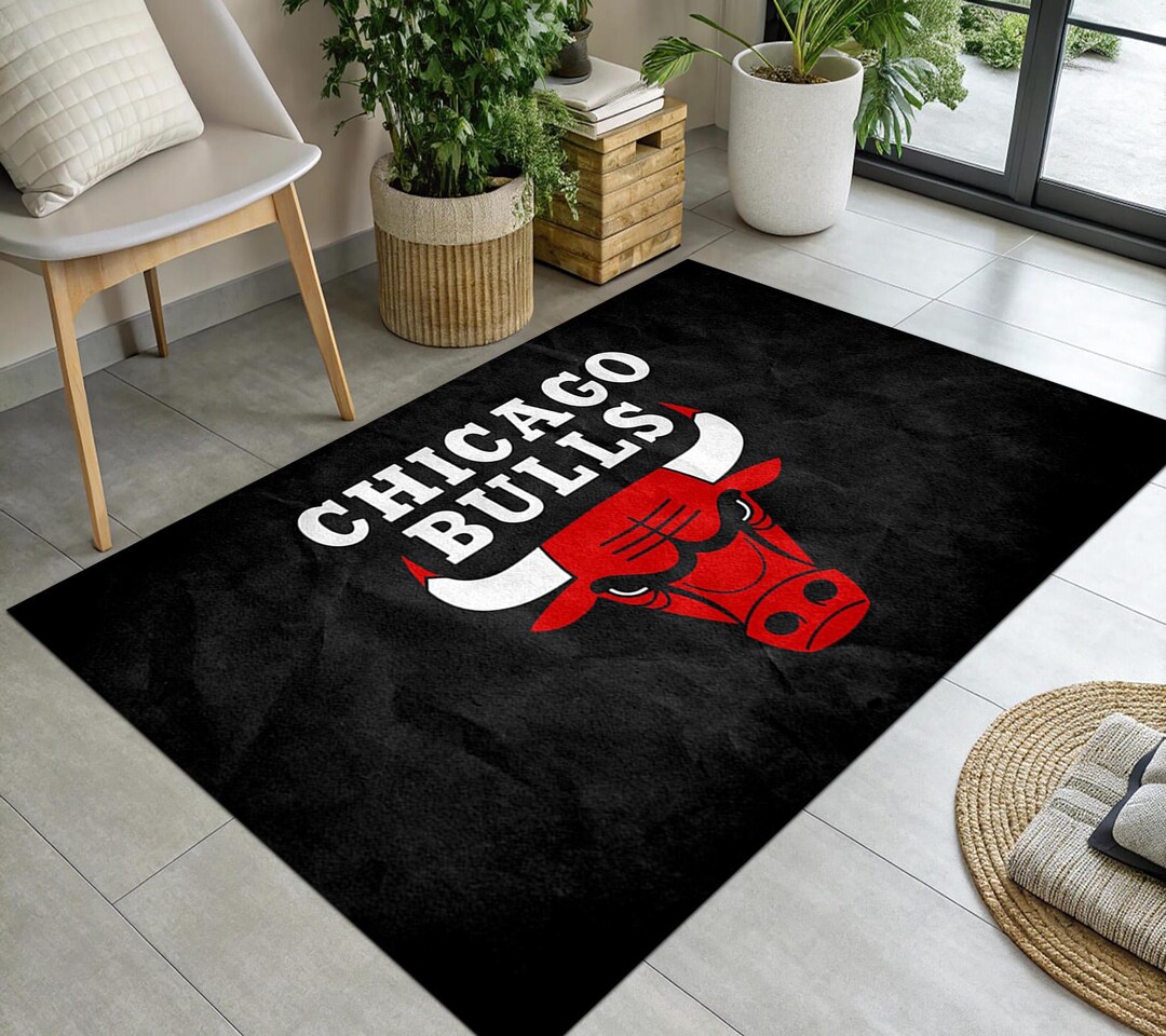 Iconic Basketball Bull Area Rug, Red Animal Mascot Floor Mat, Sport ...